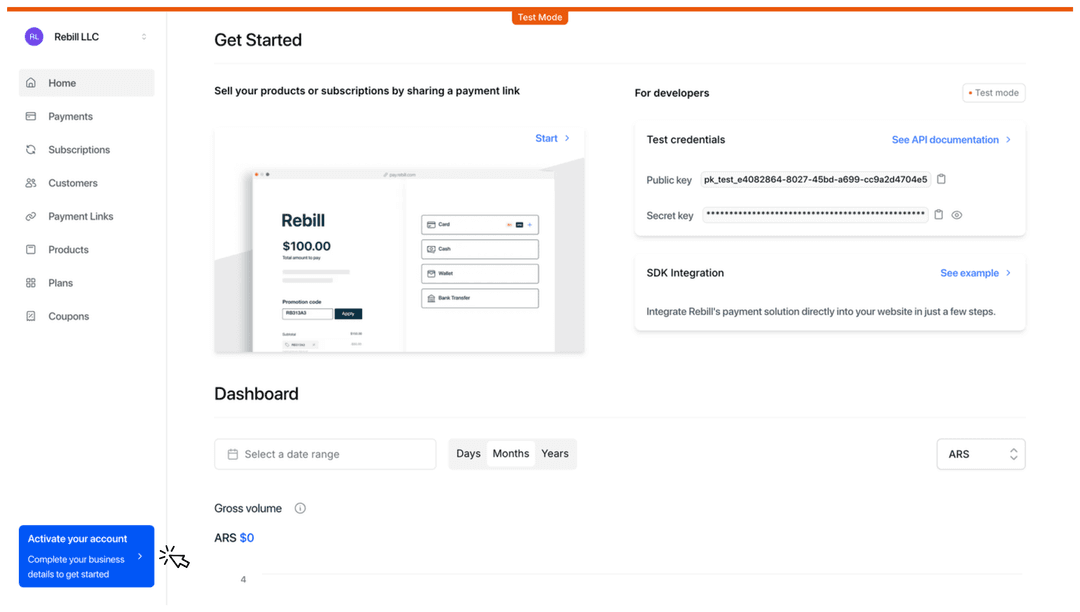 Get started with Payments - Rebill Docs